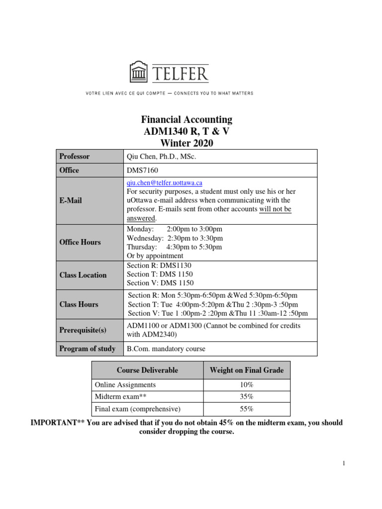 ADM1340 Financial Accounting Syllabus | PDF | Academic Dishonesty ...