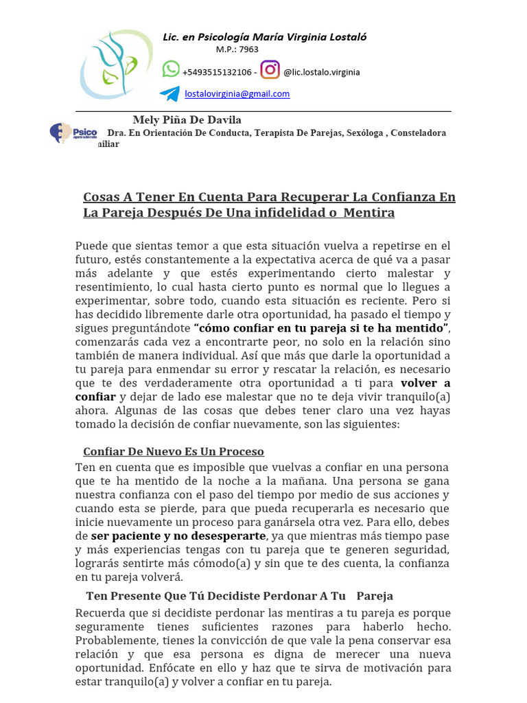 Como Volver A Confiar en Mi Pareja. | PDF