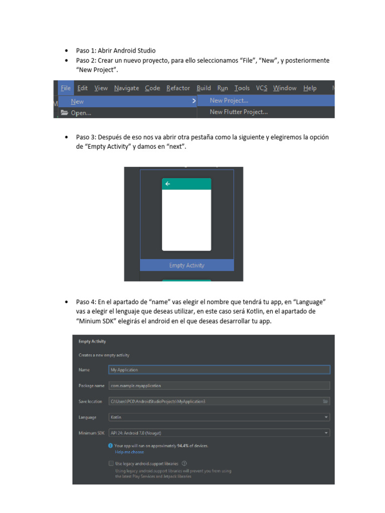 Pasos para Crear Una App en Android Studio | PDF Pasos para Crear Una App en Android Studio | PDF