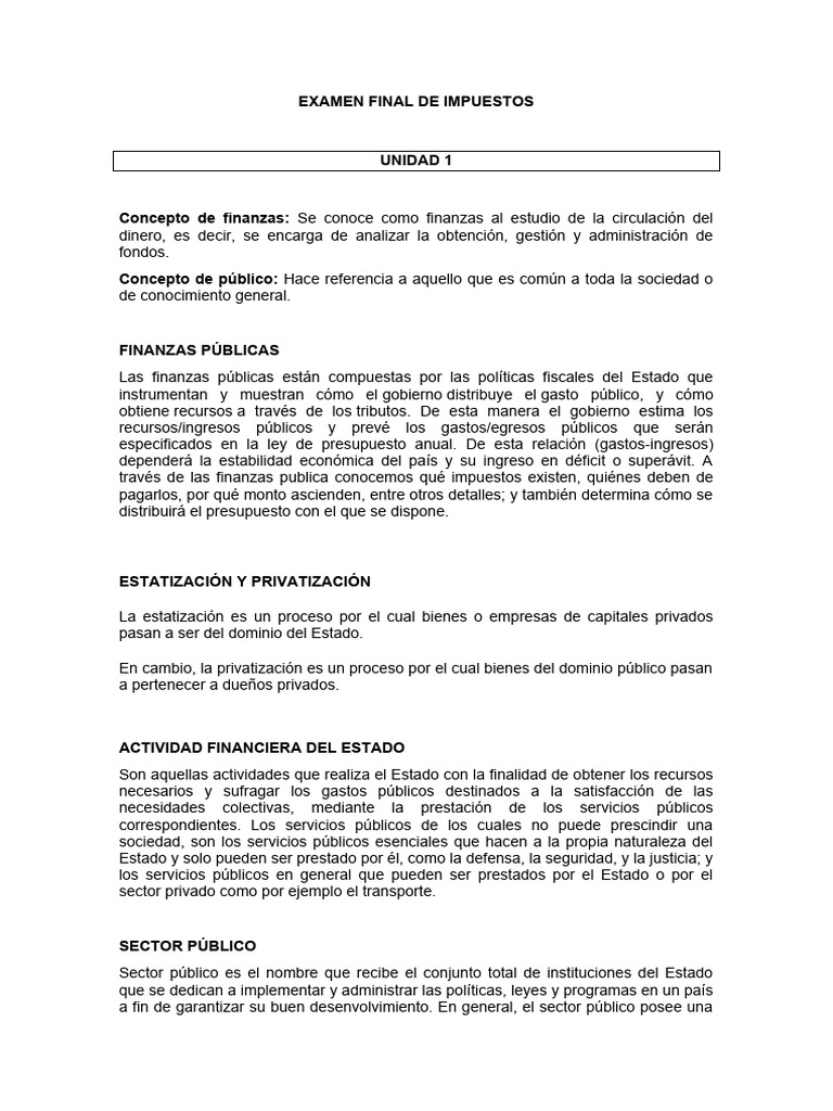 Examen Final de Impuestos | PDF | Impuestos | Inflación