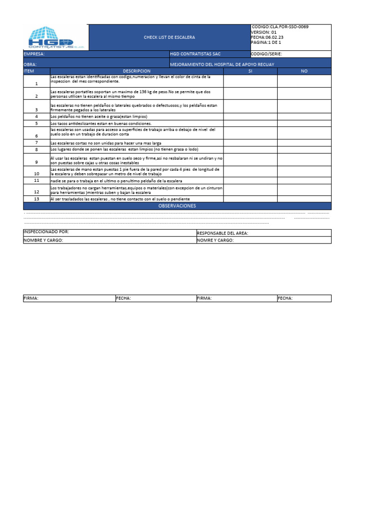 Checklist de Escalera | PDF