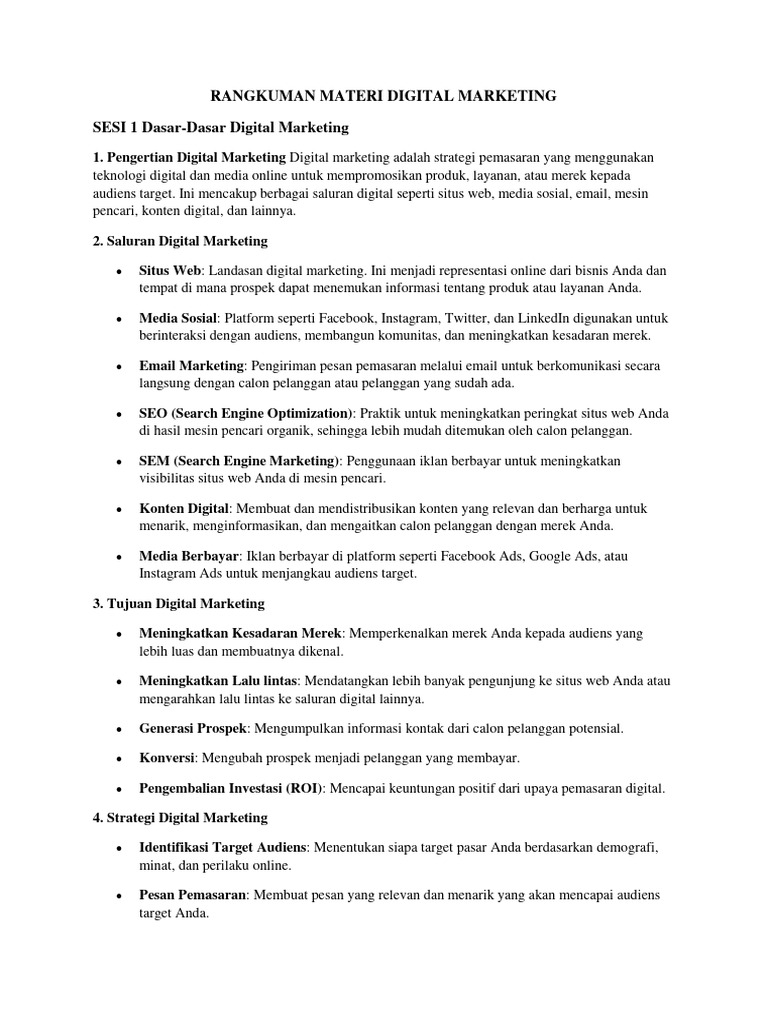 UJIAN Praktek RANGKUMAN MATERI DIGITAL MARKETING | PDF