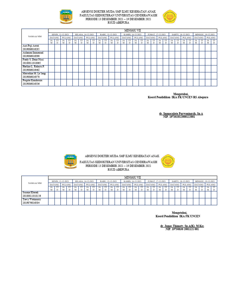 ABSEN ABEPURA MINGGU Ke 7 ACI | PDF