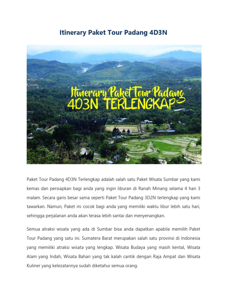 Itinerary Paket Tour Padang 4D3N | PDF