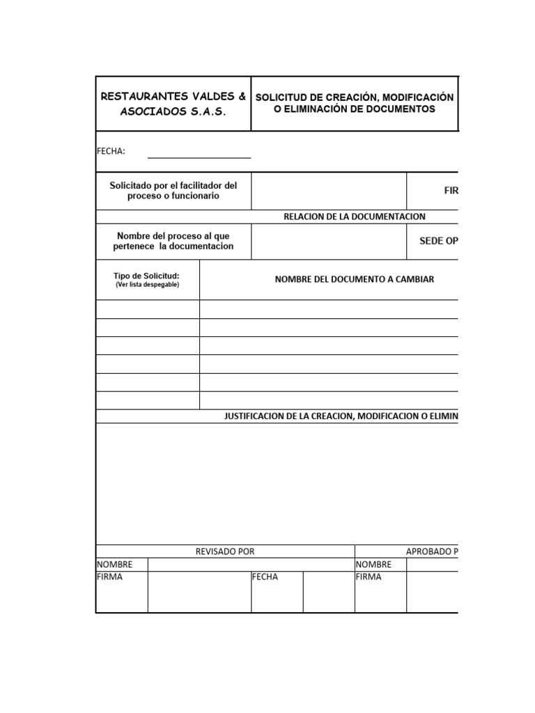 SG-FR-002 Solicitud Modificacion, Creacion Formatos | PDF SG-FR-002 Solicitud Modificacion, Creacion Formatos | PDF