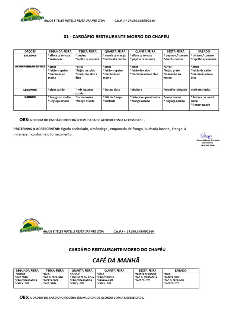 CARDÁPIO CAFÉ E ALMOÇO | PDF | Caldo | Ingredientes de alimentos