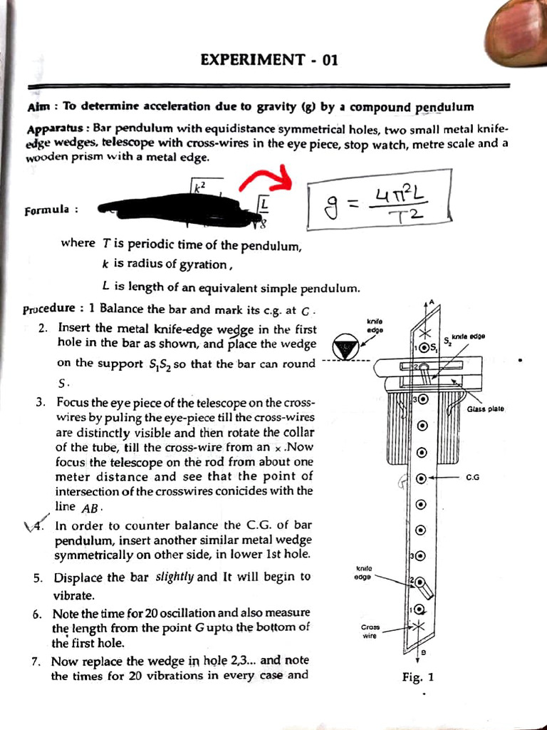 Accleration Due To Gravity by Bar Pendulum | PDF | Pendulum | Center Of Mass