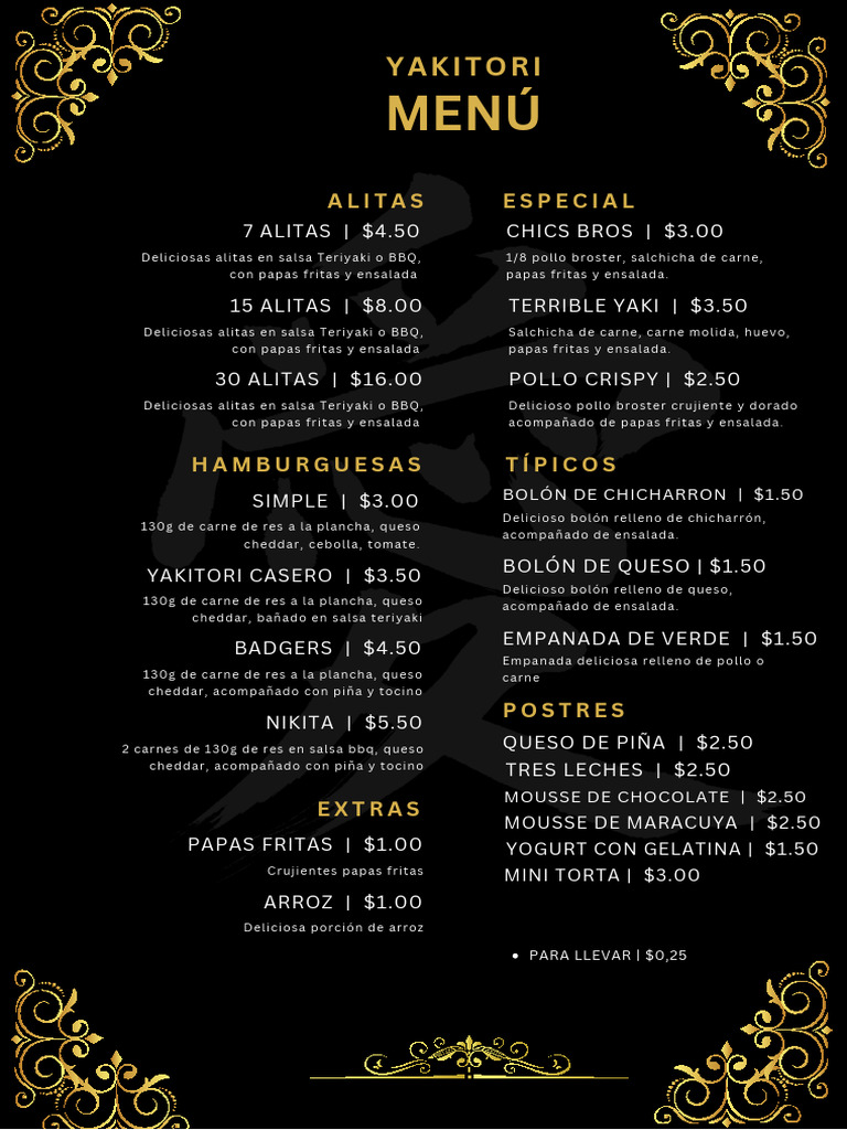 Menú de Yakitori Arandas | PDF | Cocina asiática | Alimentos preparados