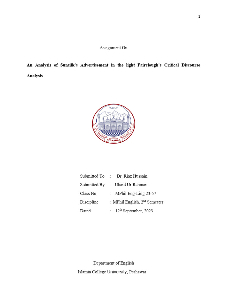 An Analysis of Sunsilk Ad Assignment | PDF | Human Communication | Communication