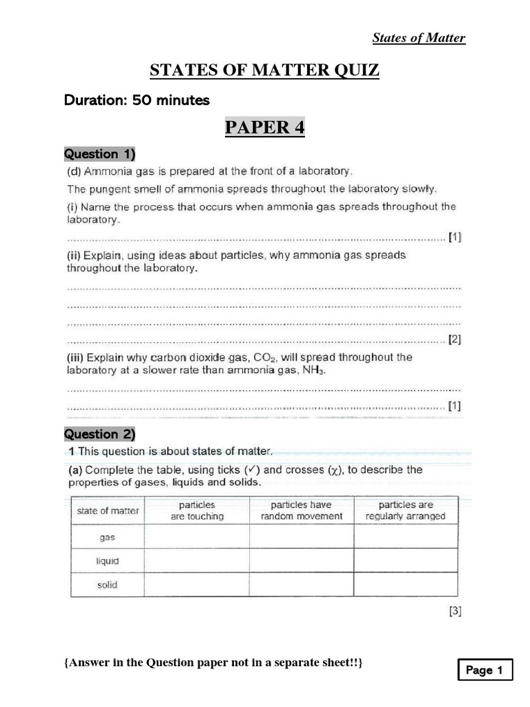 States of Matter Quiz Pre-Ig | PDF