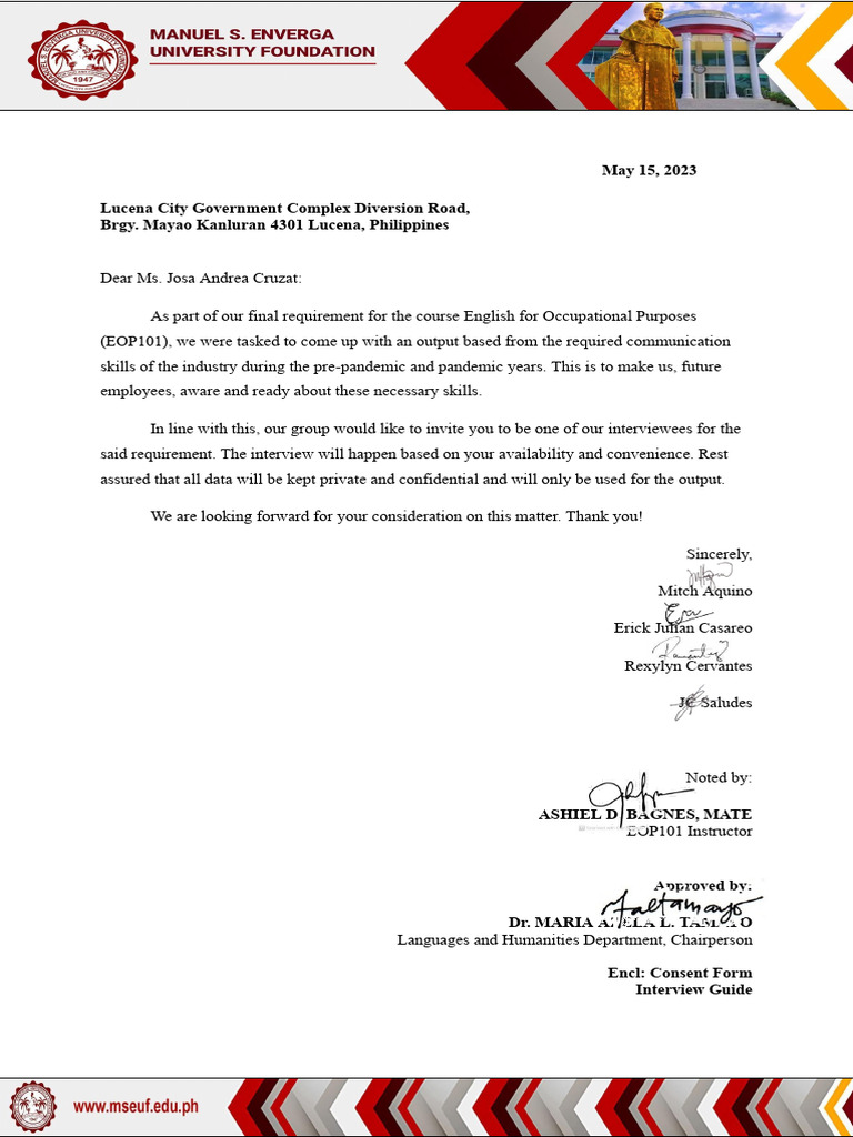 Pertinent Documents - Letter, Consent, and Interview Guide Questions ...