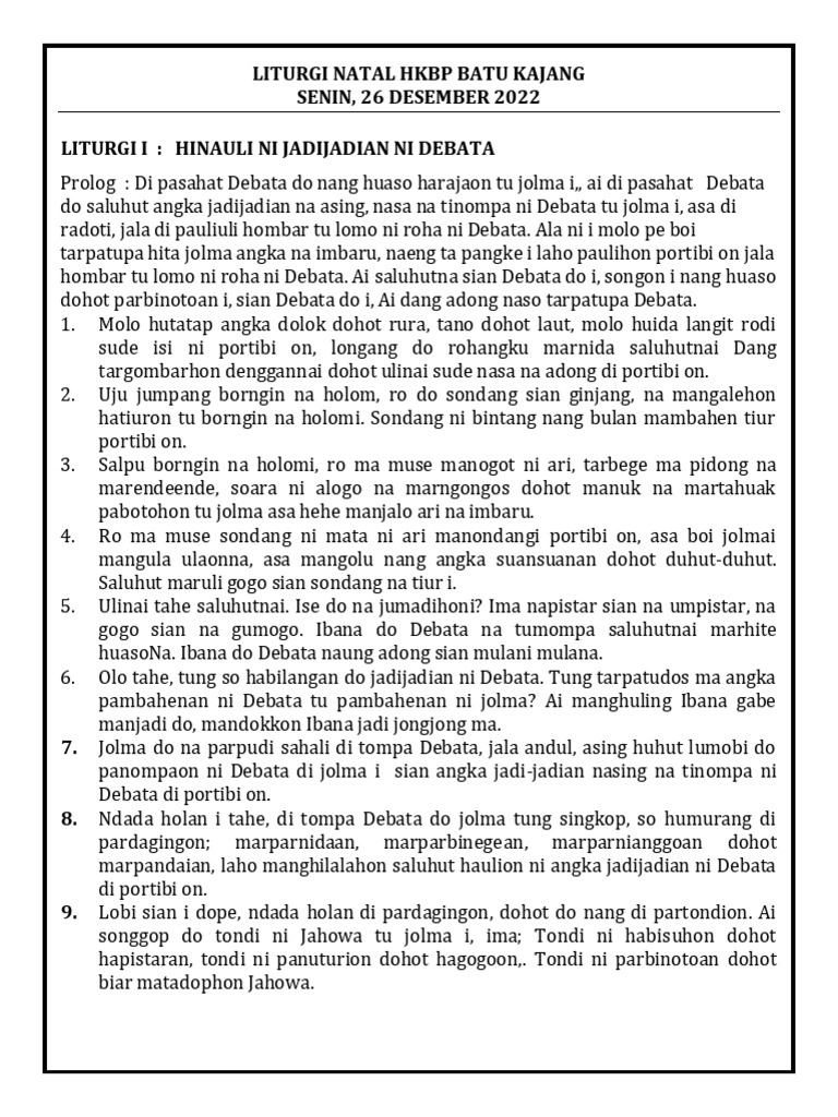 Liturgi Natal 26 Des 2022 | PDF