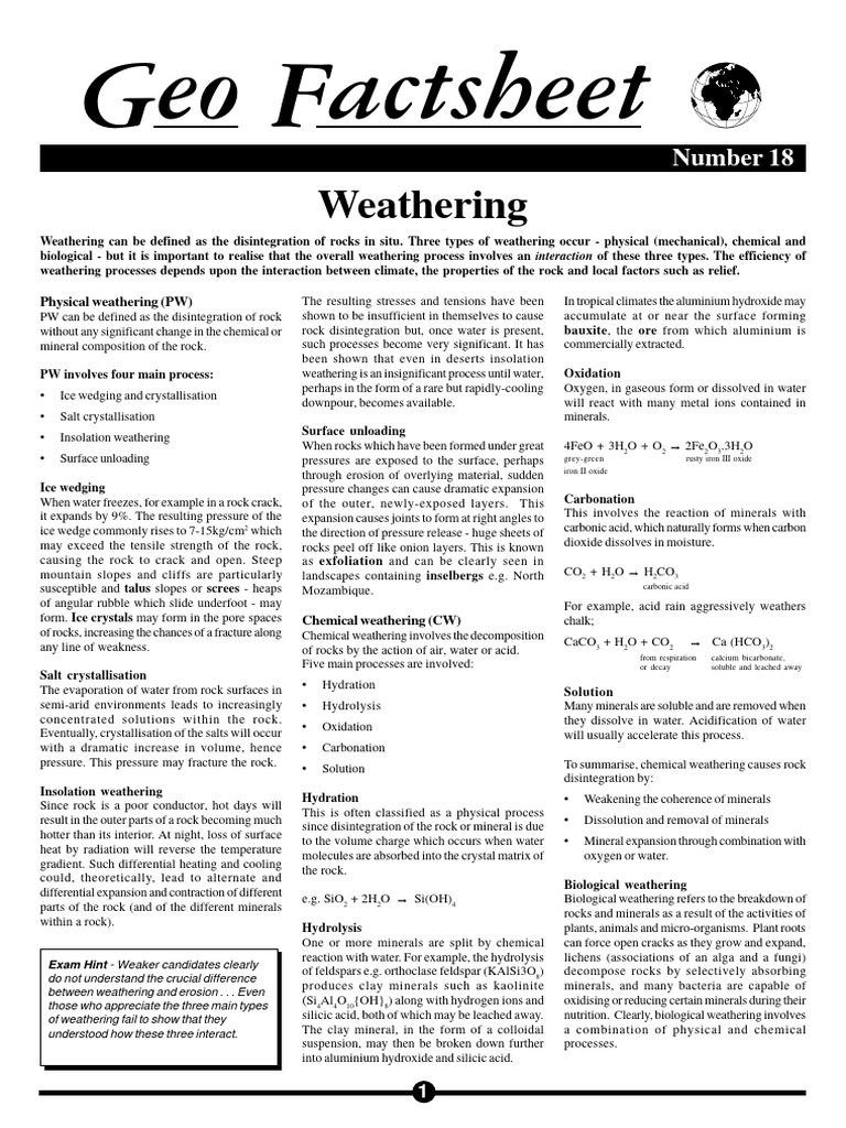 018 Weathering Geofactsheet | PDF | Weathering | Minerals