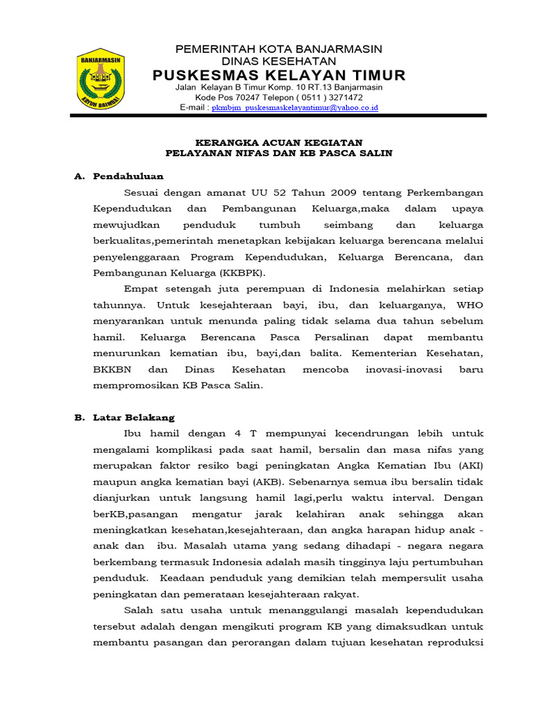 KAK KB Pasca Persalinan | PDF | Kesehatan Holistik