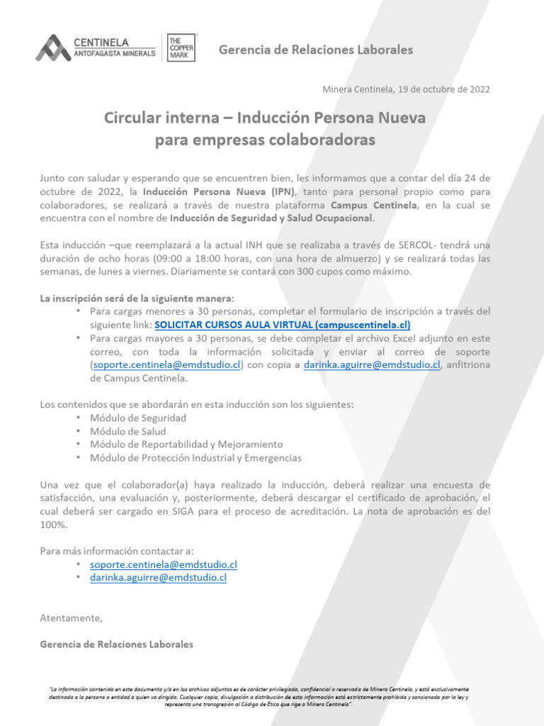 Circular Interna - Induccion Persona Nueva | PDF | Crecimiento personal ...