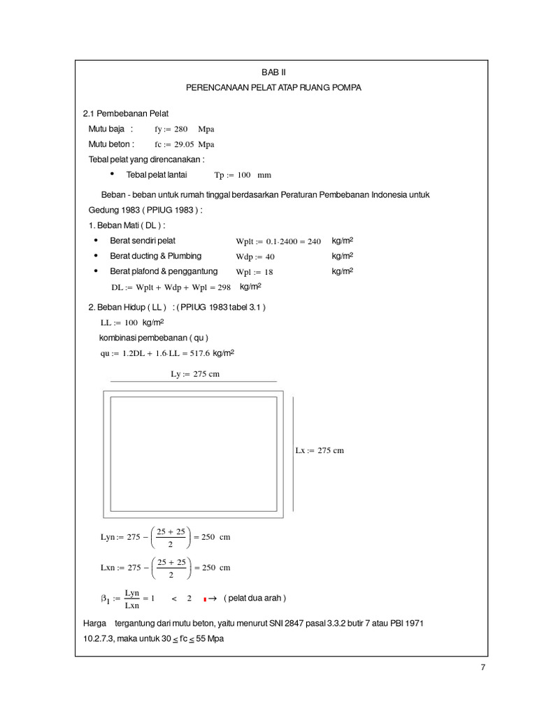 Mathcad - Bab 2 Pelat Atap Ruang Pompa | PDF | Metode & Bahan Ajar