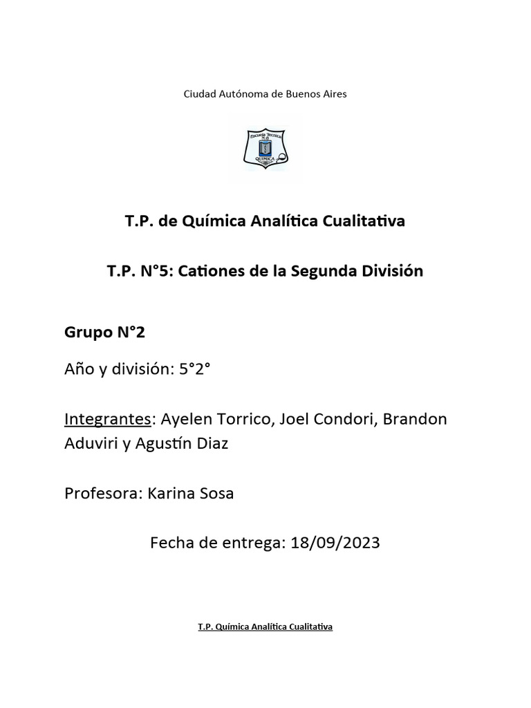TP N°5 Química Analítica Cualitativa 1999 | PDF | Precipitación (Química) | Hidróxido