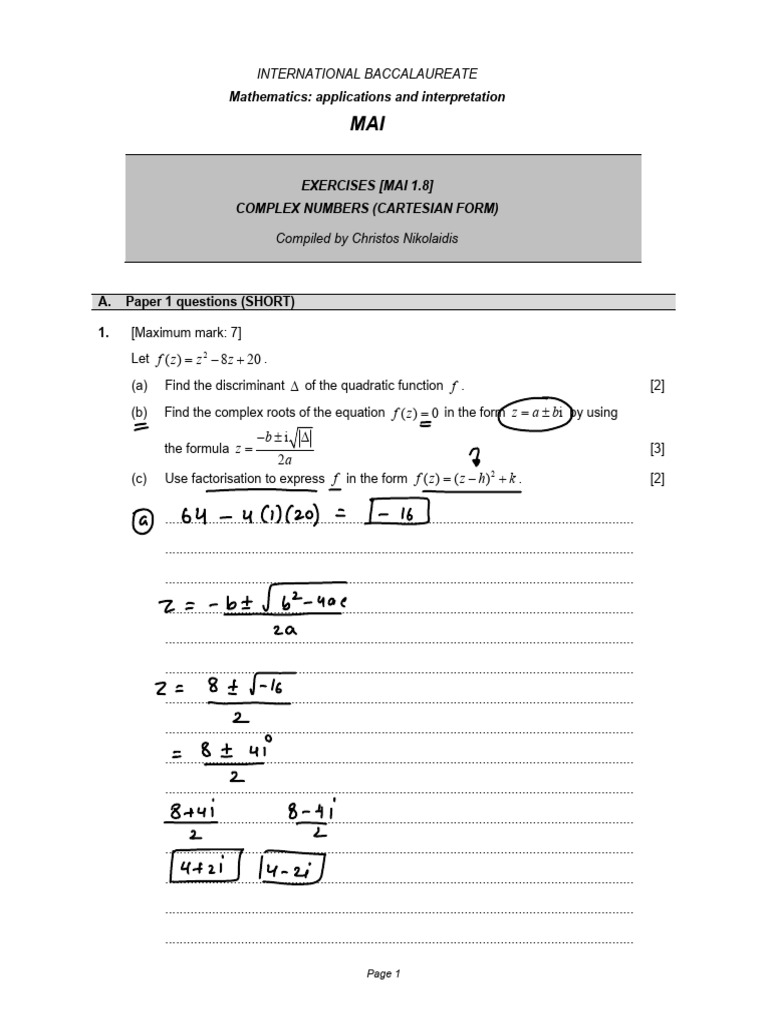 (Mai 1.8 Complex Numbers (Cartesian Form) | PDF | Complex Number ...