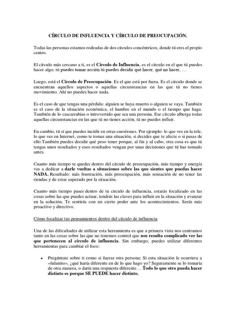 Círculo de Influencia y Preocupación | PDF
