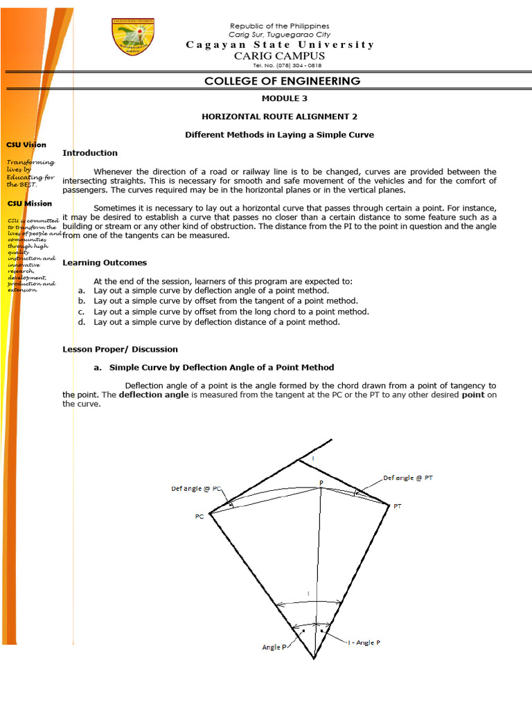 Module-3 Methods of Laying Horizontal Curves | PDF | Tangent ...