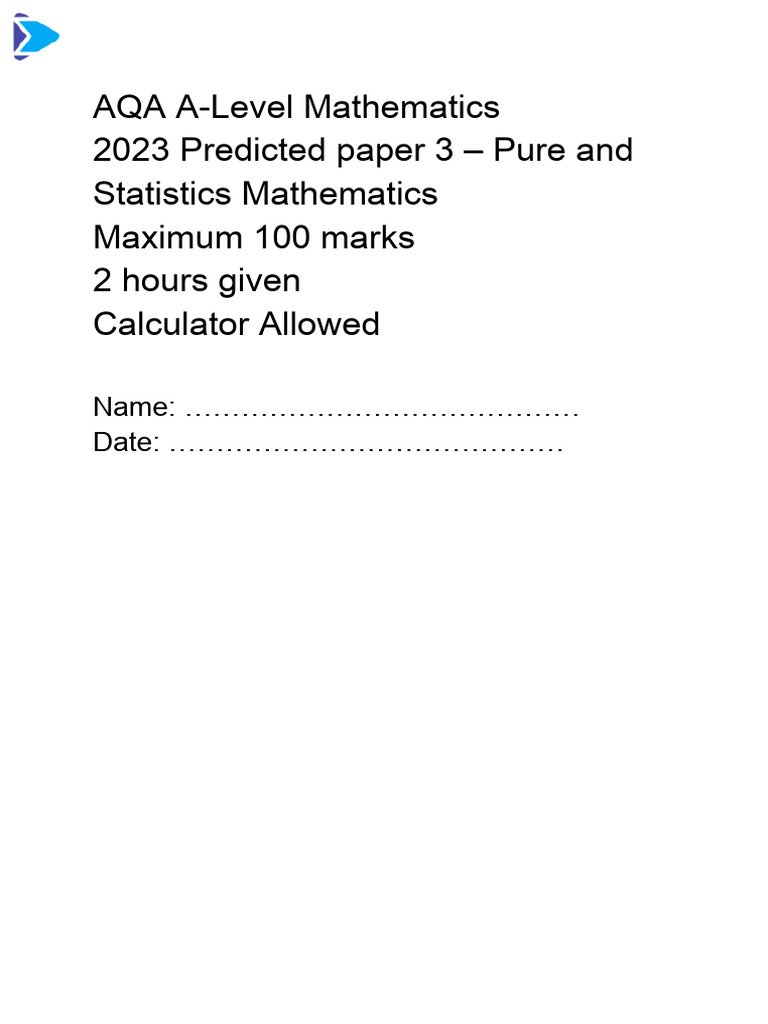 AQA A-Level Maths 2023 Predicted Paper 3 | PDF | Statistics | Mathematics