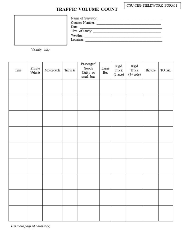 Traffic Volume Count Form Pdf