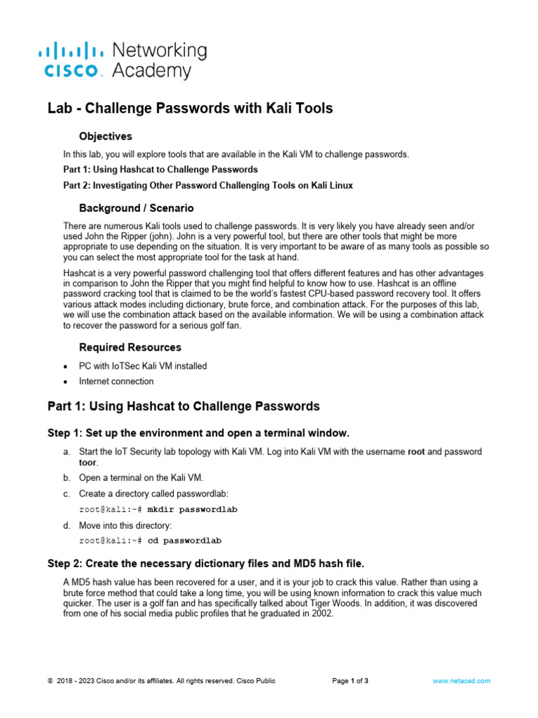 5.1.2.8 Lab - Challenge Passwords With Kali Tools | PDF | Password | Cybercrime