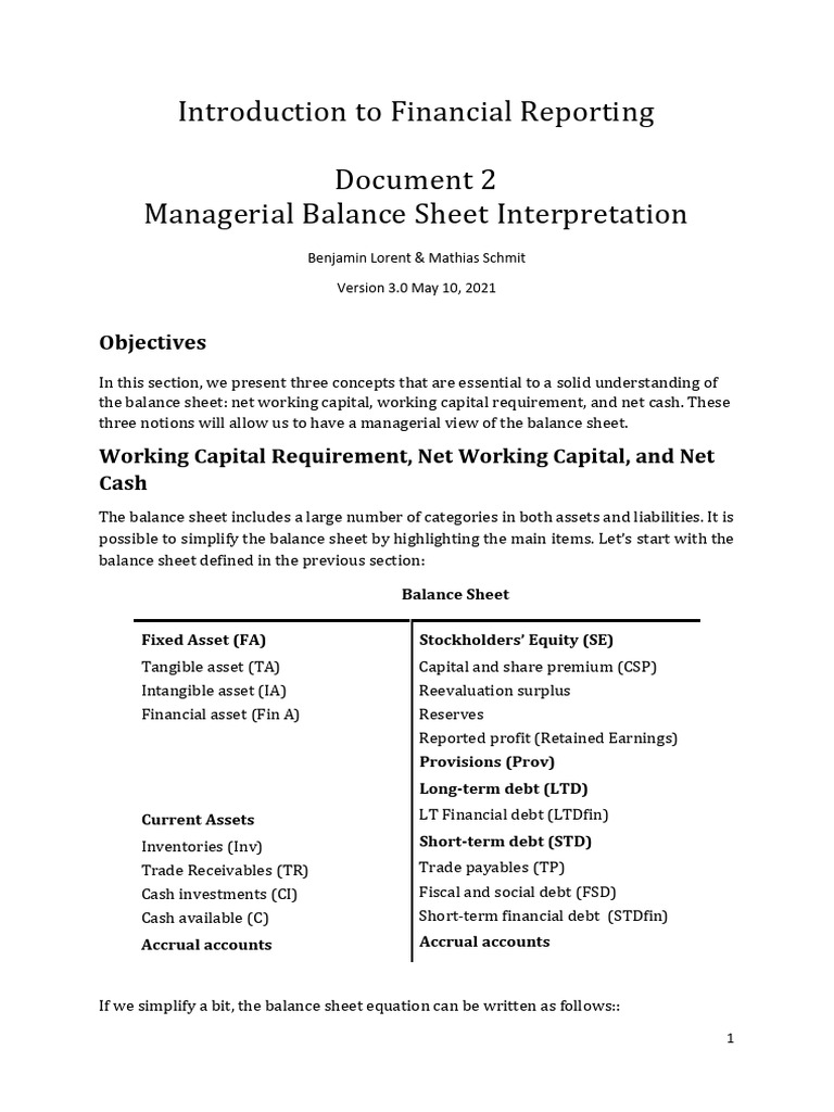 Mathias Schmit Document 2 Introduction To Financial Analysis NWC WCR