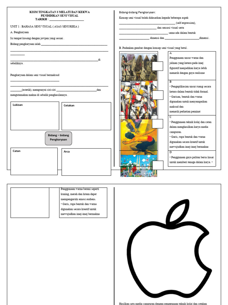 Worksheet PSV f5 Unit Bahasa Seni Visual (Asas Seni Reka) | PDF