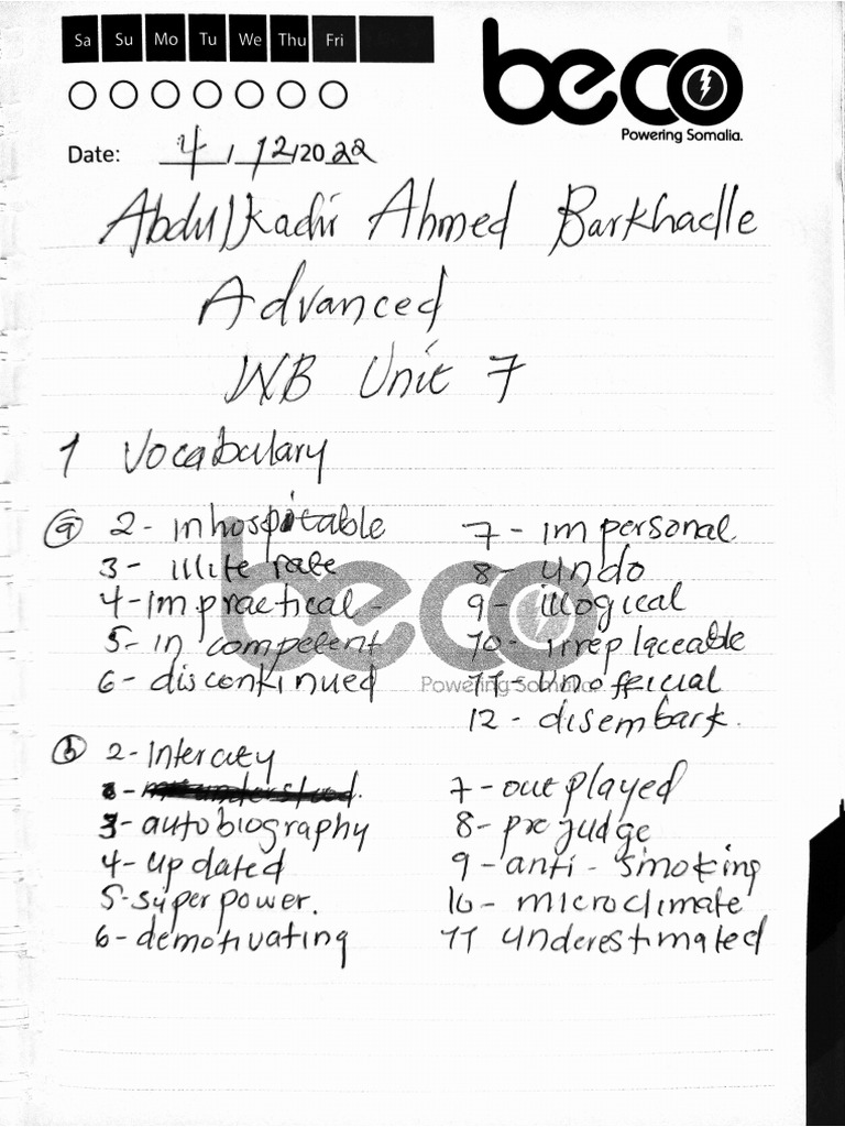 Advanced Unit 7 | PDF