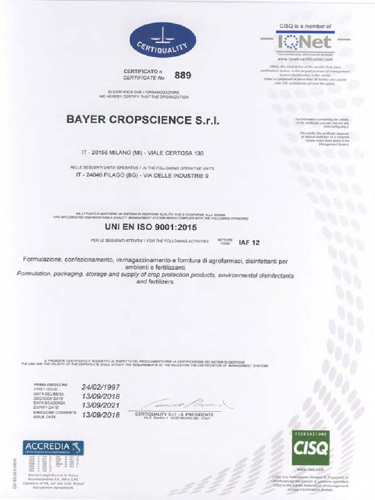 Certificato ISO 9001 2015 Emiss 2018 | Download Free PDF | Iso 9000 ...