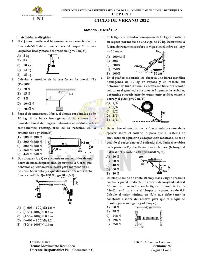 Sesión 04 Estática | PDF | Tensión (Física) | Fricción