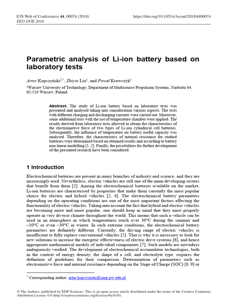 Parametric Analysis of Li-Ion Battery Based On Lab | PDF | Lithium Ion ...