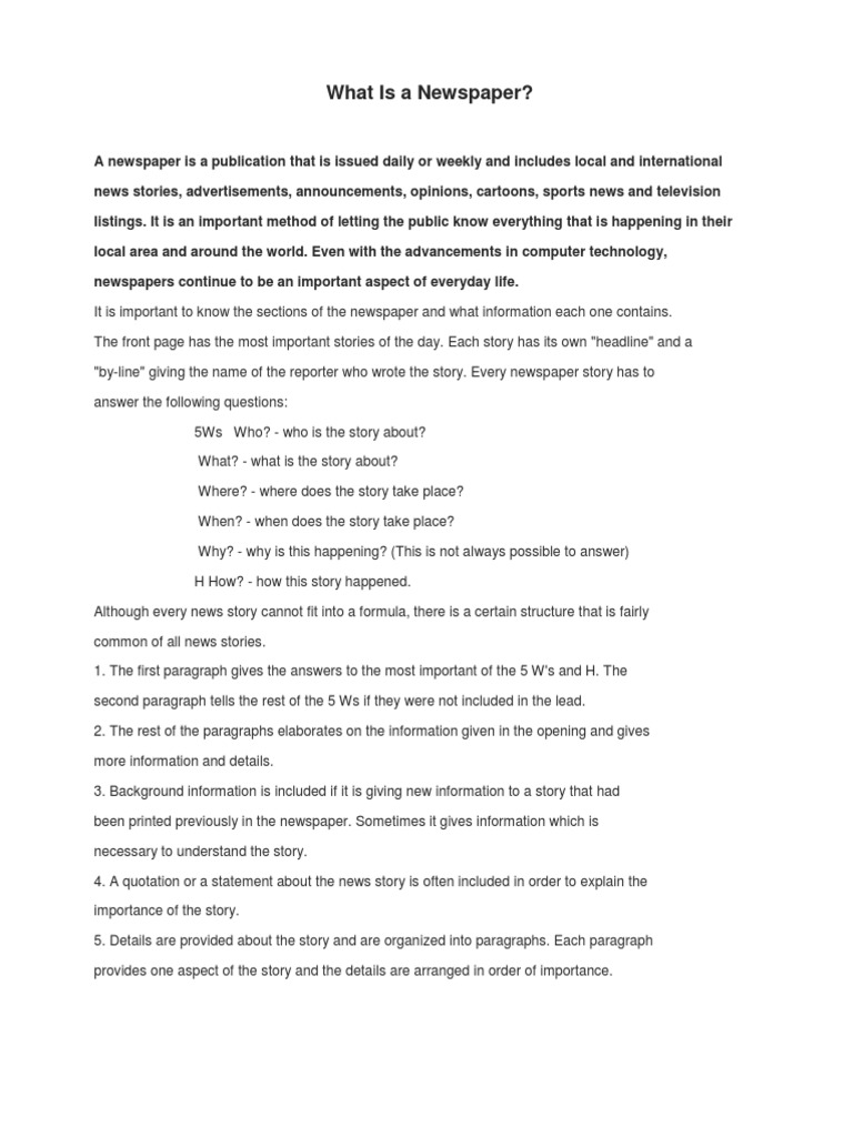 What Is A Newspaper | PDF | Newspapers | News