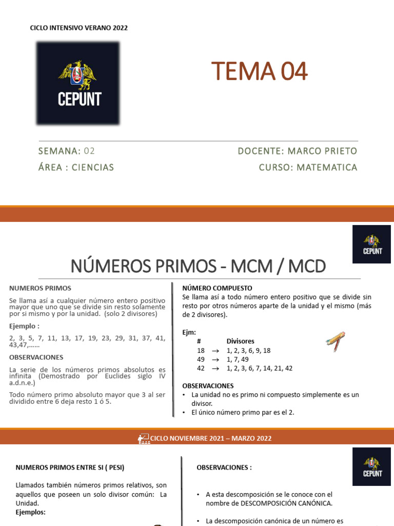 Numeros Primos MCM - MCD | PDF | Número primo | Matemática Elemental