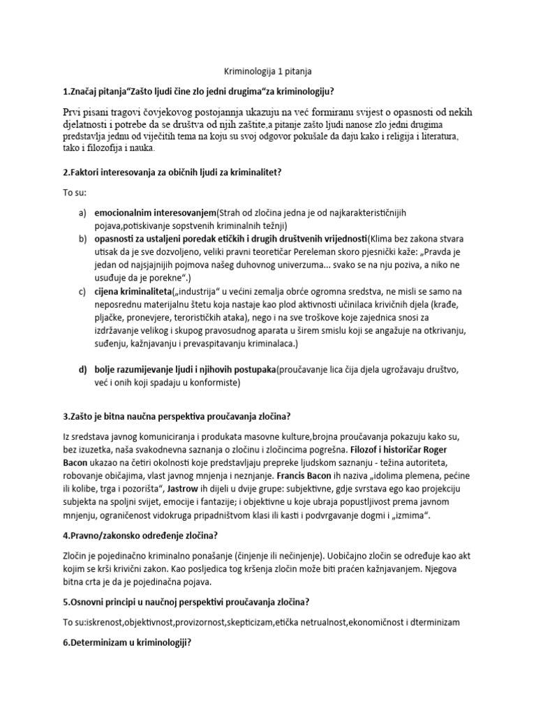 Kriminologija 1 Pitanja | PDF