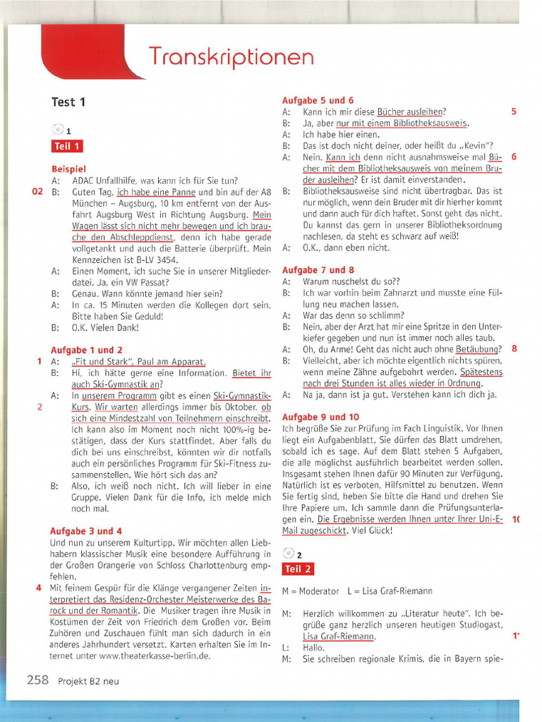 Projekt B2 Neu - Transkriptionen | PDF