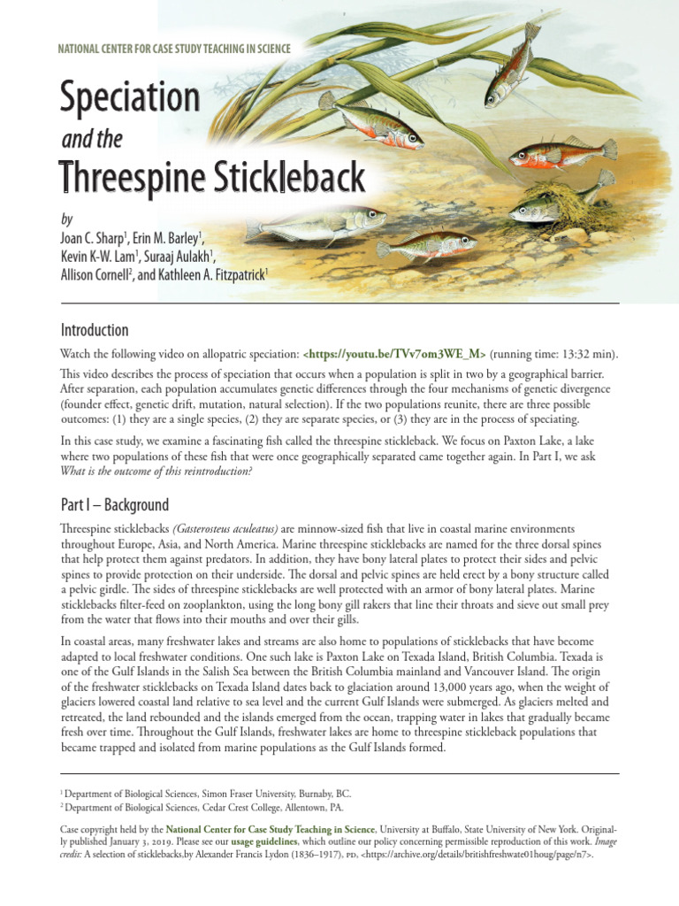Speciation and The Threespine Stickleback | PDF