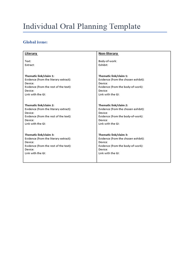 (B) Individual Oral Planning Template | PDF