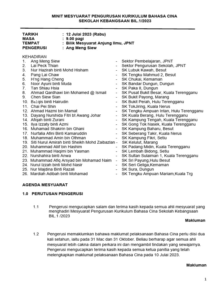 2023 MINIT MESYUARAT BCSK BIL.2 (URUSETIA) Edited | PDF