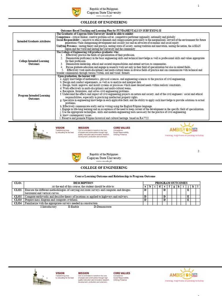 Fundamentals of Surveying II OBE Syllabus | PDF | Engineering | Science