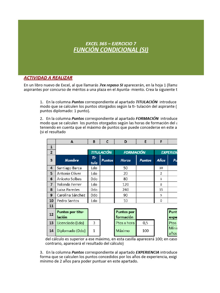 Funciones SI en Excel 365: Ejercicios Prácticos | PDF