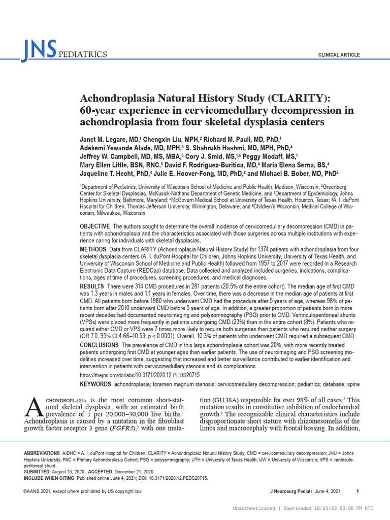 Achondroplasia Natural History Study (CLARITY) | PDF | Doctor Of ...