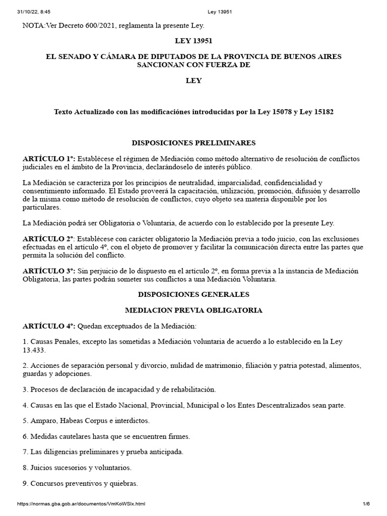 Ley 13951 y 15182 | PDF | Mediación | Disciplinas