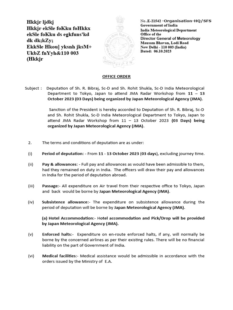 Deputation - Order - JMA - Oct - 2023 Signed | PDF | Meteorology ...