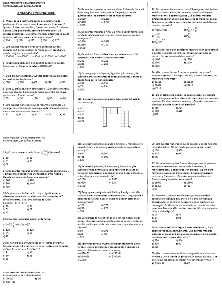 Análisis Combinatorio | PDF | Triángulo | Geometría Elemental Análisis Combinatorio | PDF | Triángulo | Geometría Elemental