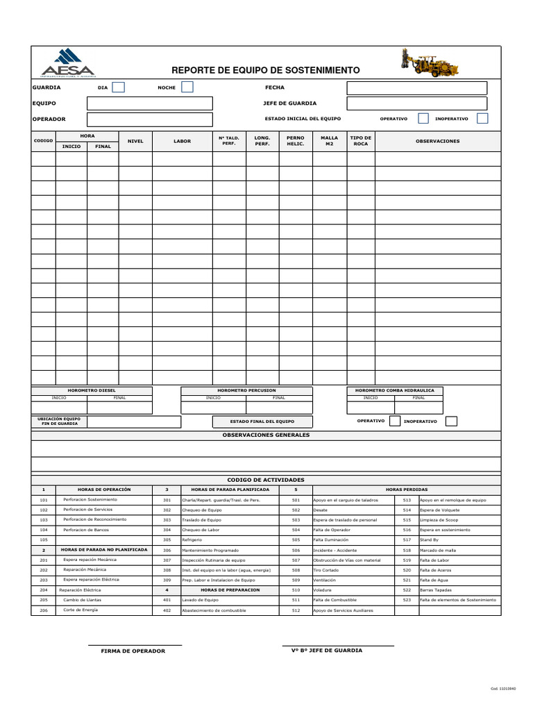 Formato Reporte Equipo de Sostenimiento | PDF