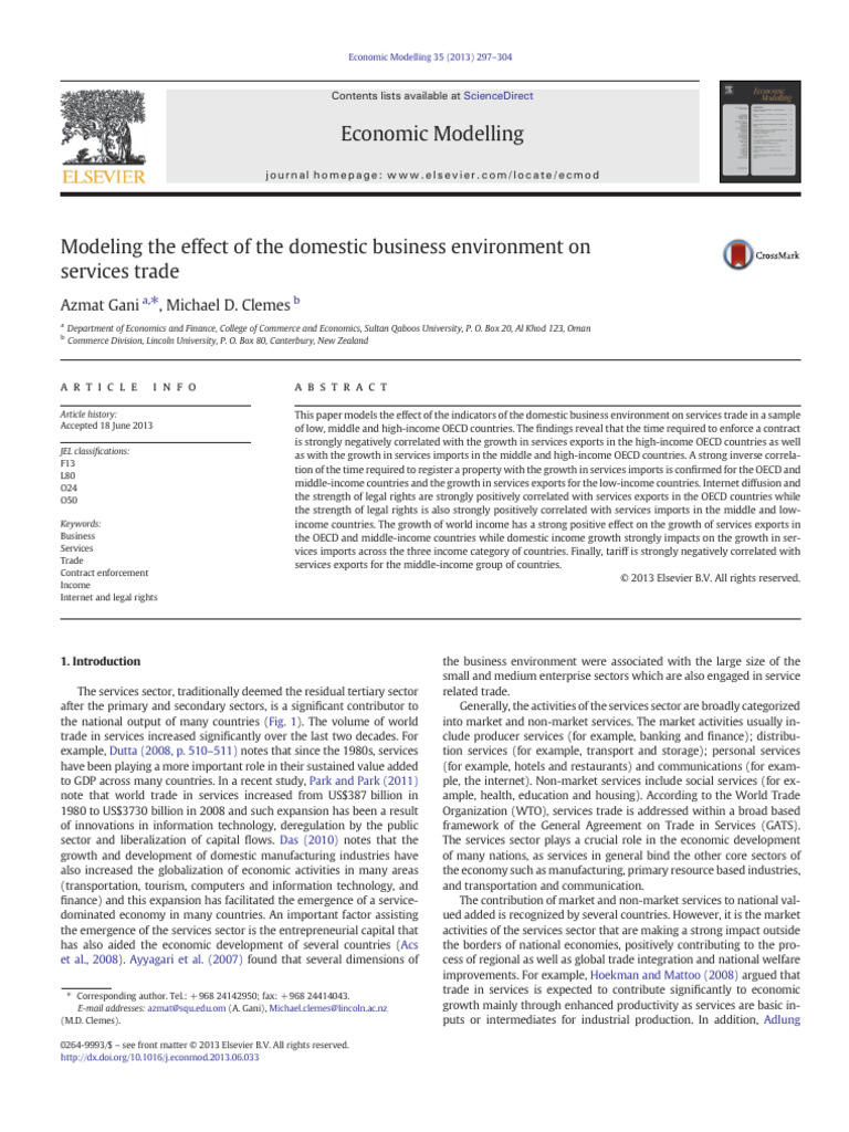 Modeling The Effect of The Domestic Business Environment On Service ...