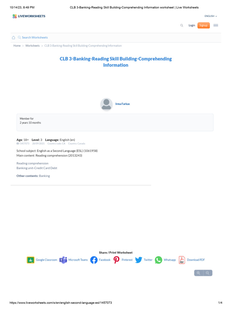 CLB 3-Banking-Reading Skill Building-Comprehending Information ...