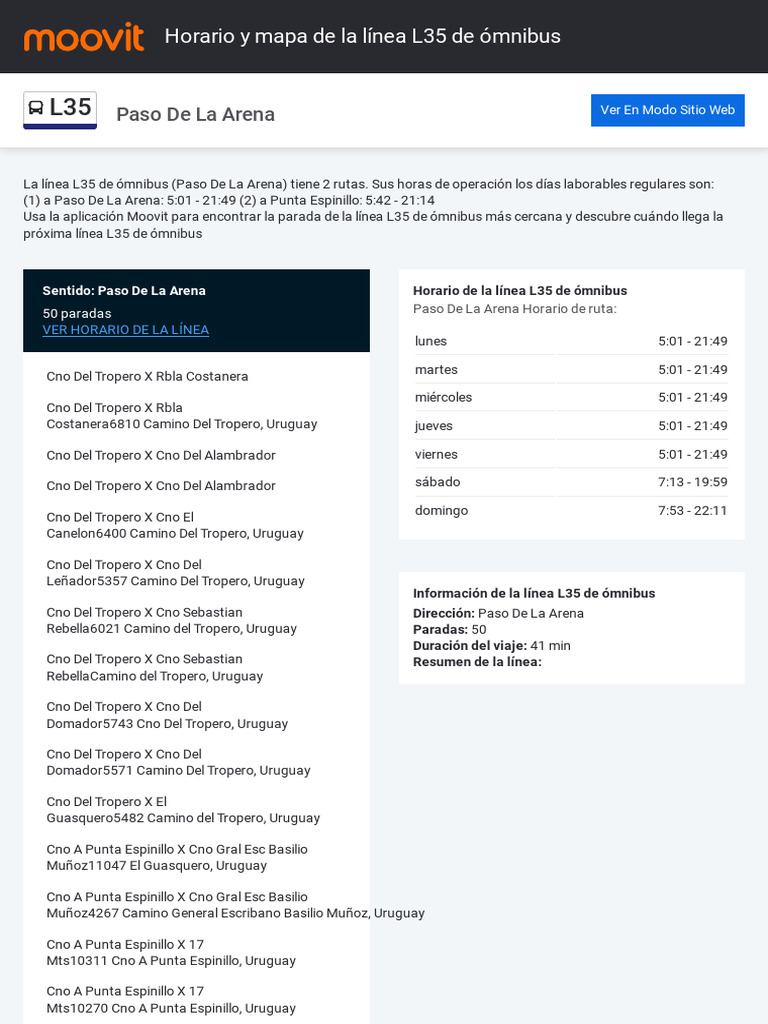 Paso de La Arena: Horario y Mapa de La Línea L35 de Ómnibus | PDF | Transporte de tierra ...
